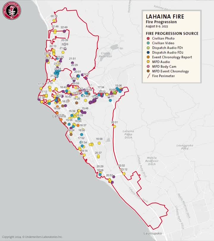 Lahaina fire progression data map – KHON2