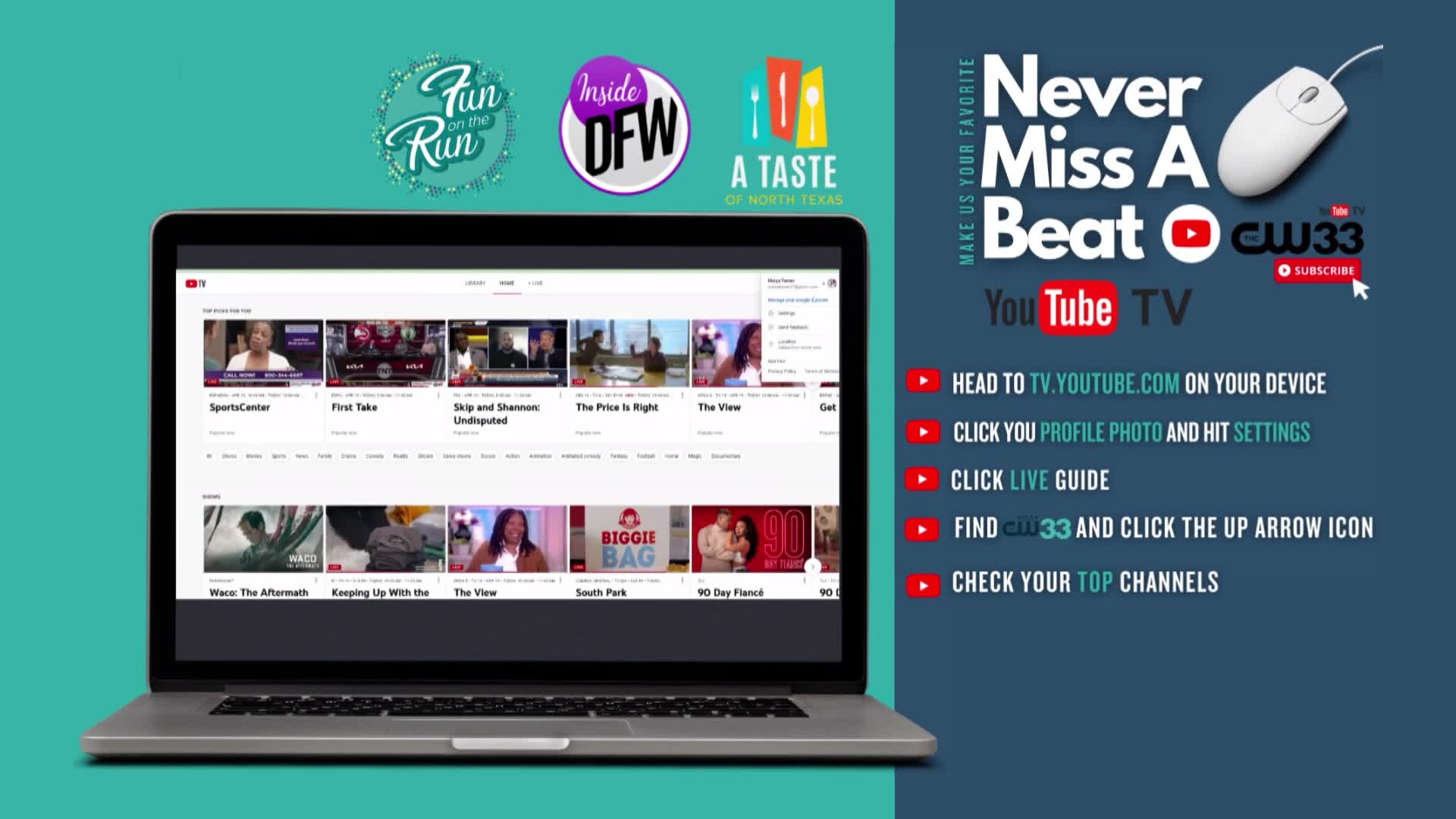 Add CW33 to your Favorite Channels List on YouTube TV – CW33 Dallas ...